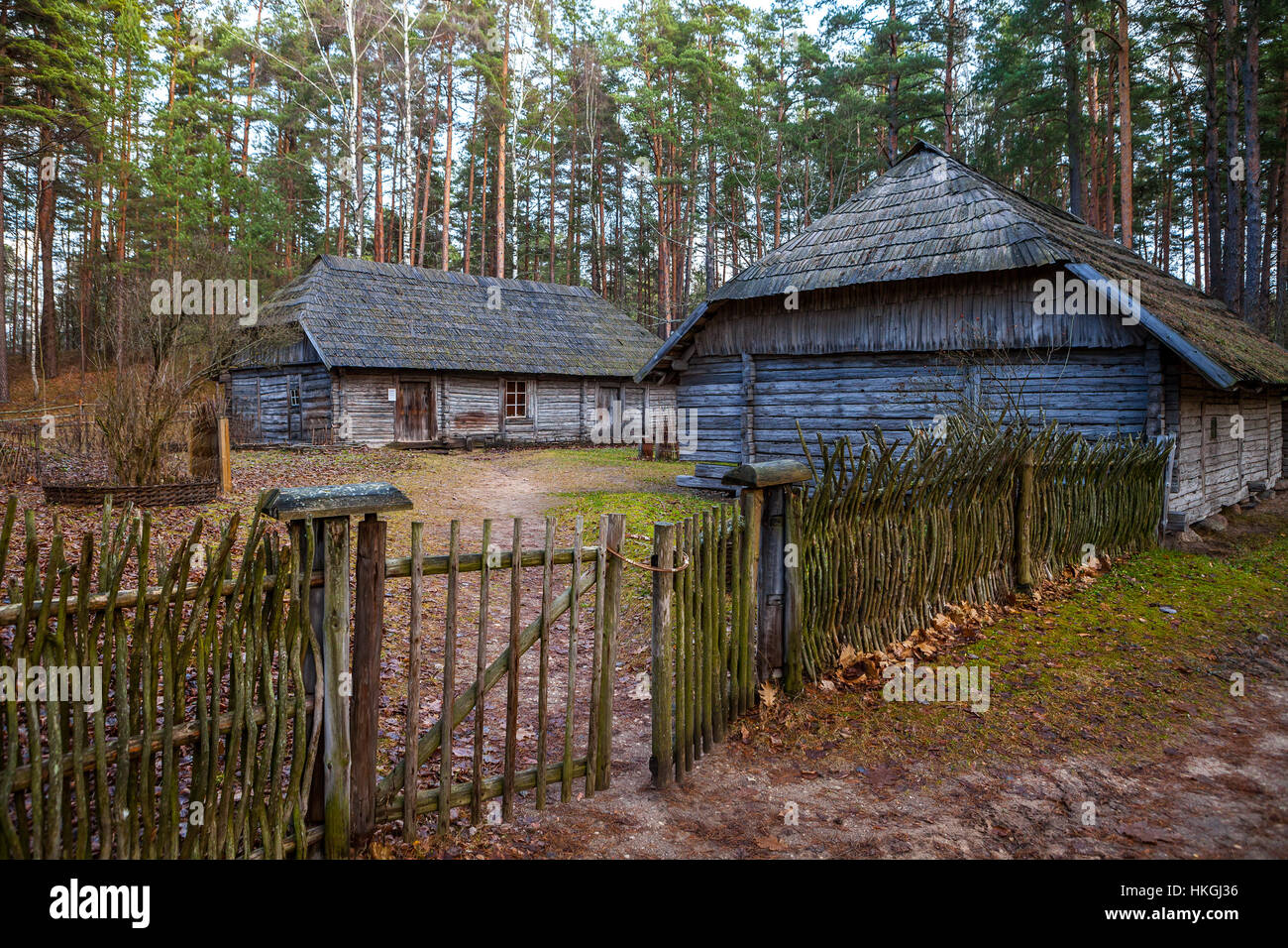 View of the rustic farm, peasant household. Wooden architecture of ...