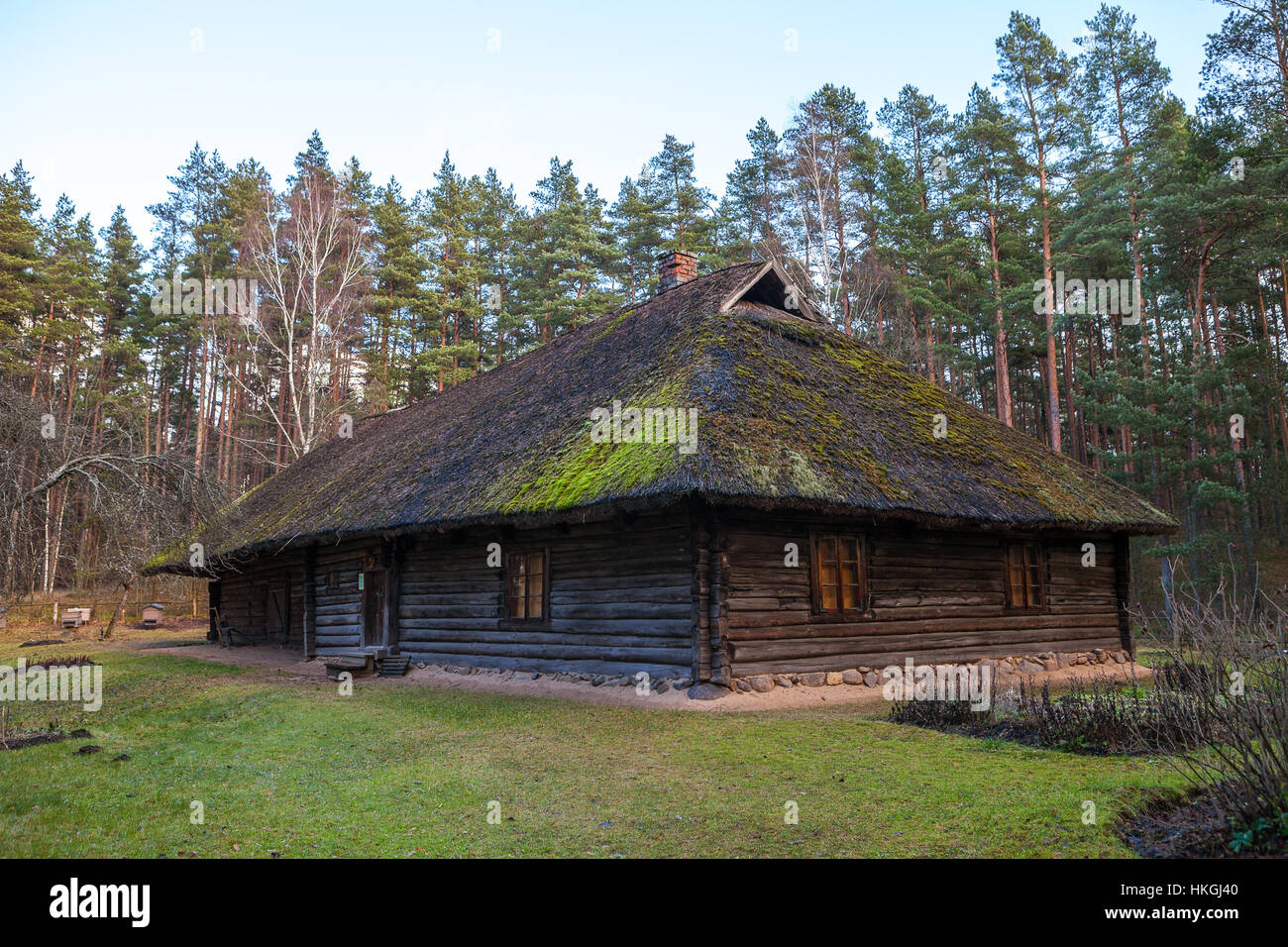View of the rustic farm dwelling. Wooden architecture of North and ...