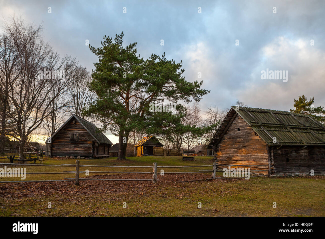 View of the rustic farm, peasant household. Wooden architecture of ...
