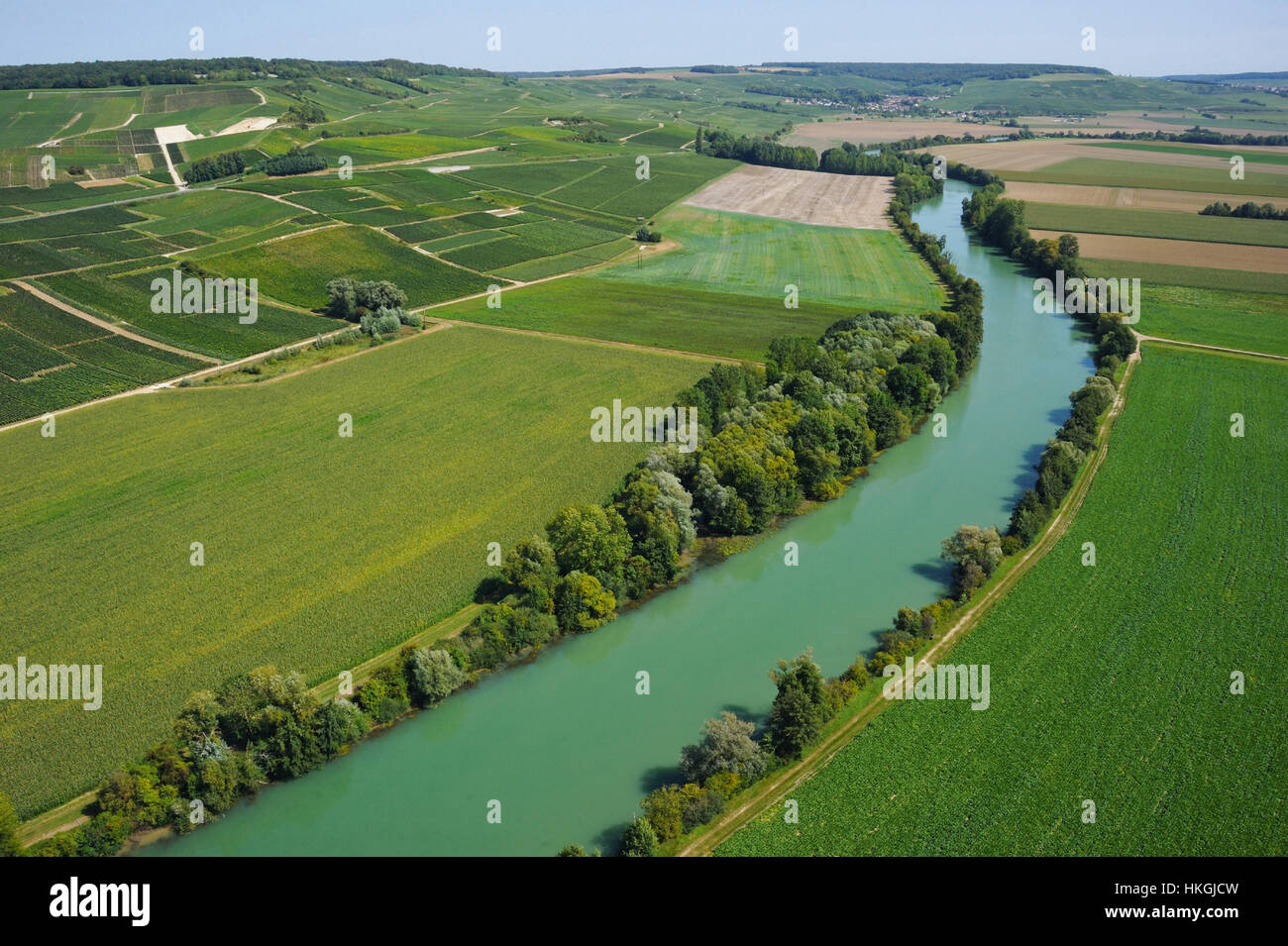 Aerial view over the valley of the river Marne (north-eastern France ...