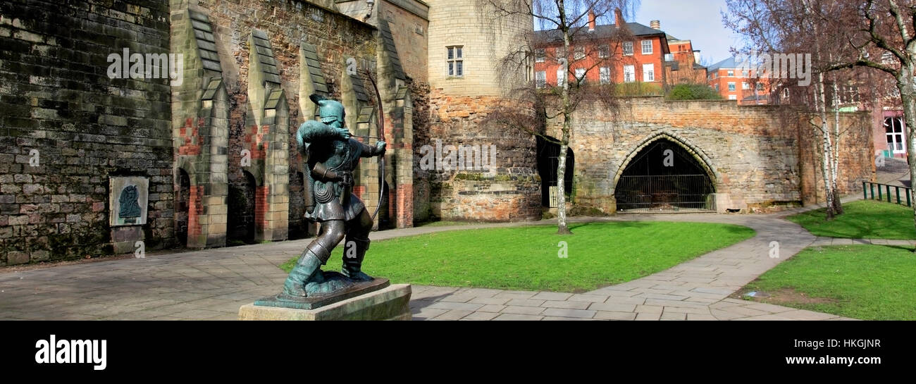 Statue of Robin Hood outside Nottingham Castle, Nottingham city centre ...