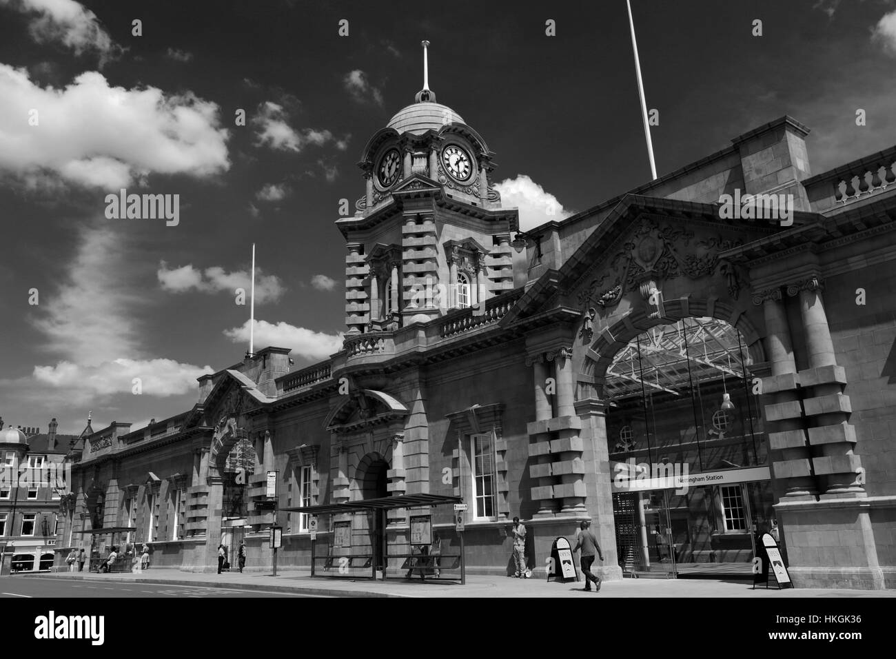 Frontage of Nottingham Railway station building; Nottingham city centre ...