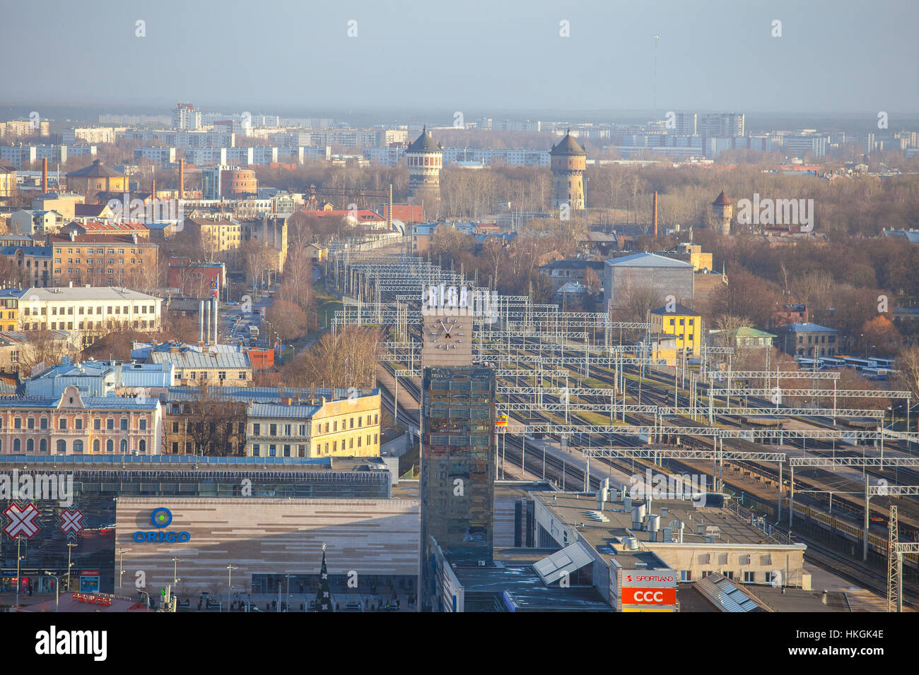 RIGA, LATVIA - 25 DEC 2015. Aerial view on Riga central station Stock ...