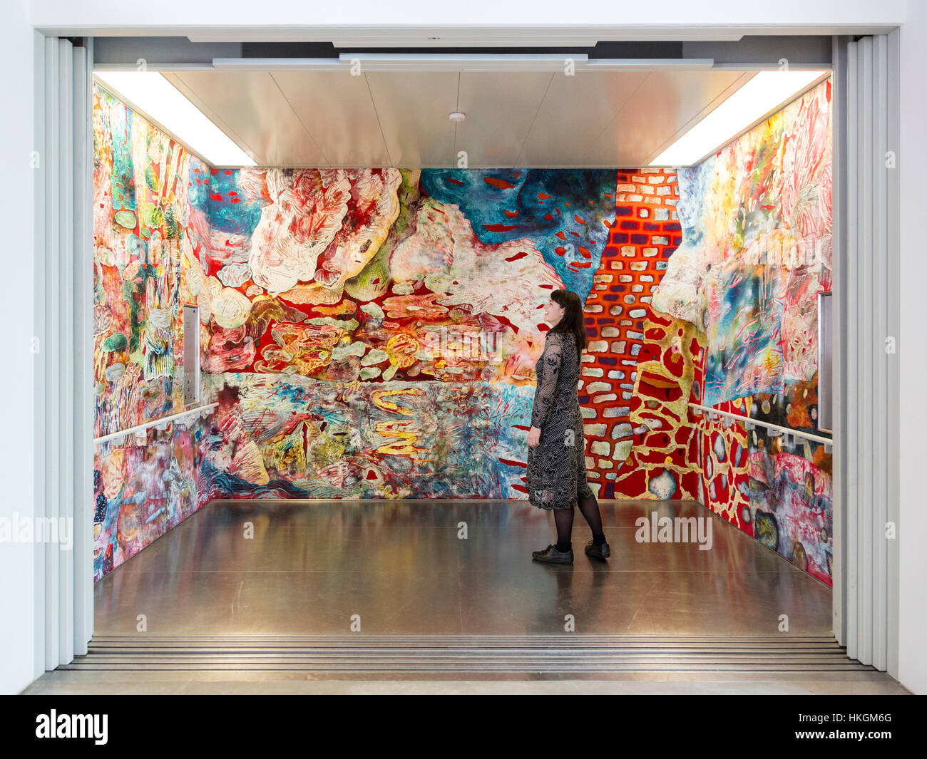 Artwork Old Lake, 2017, by Samara Scott in a lift. Entangled: Threads ...