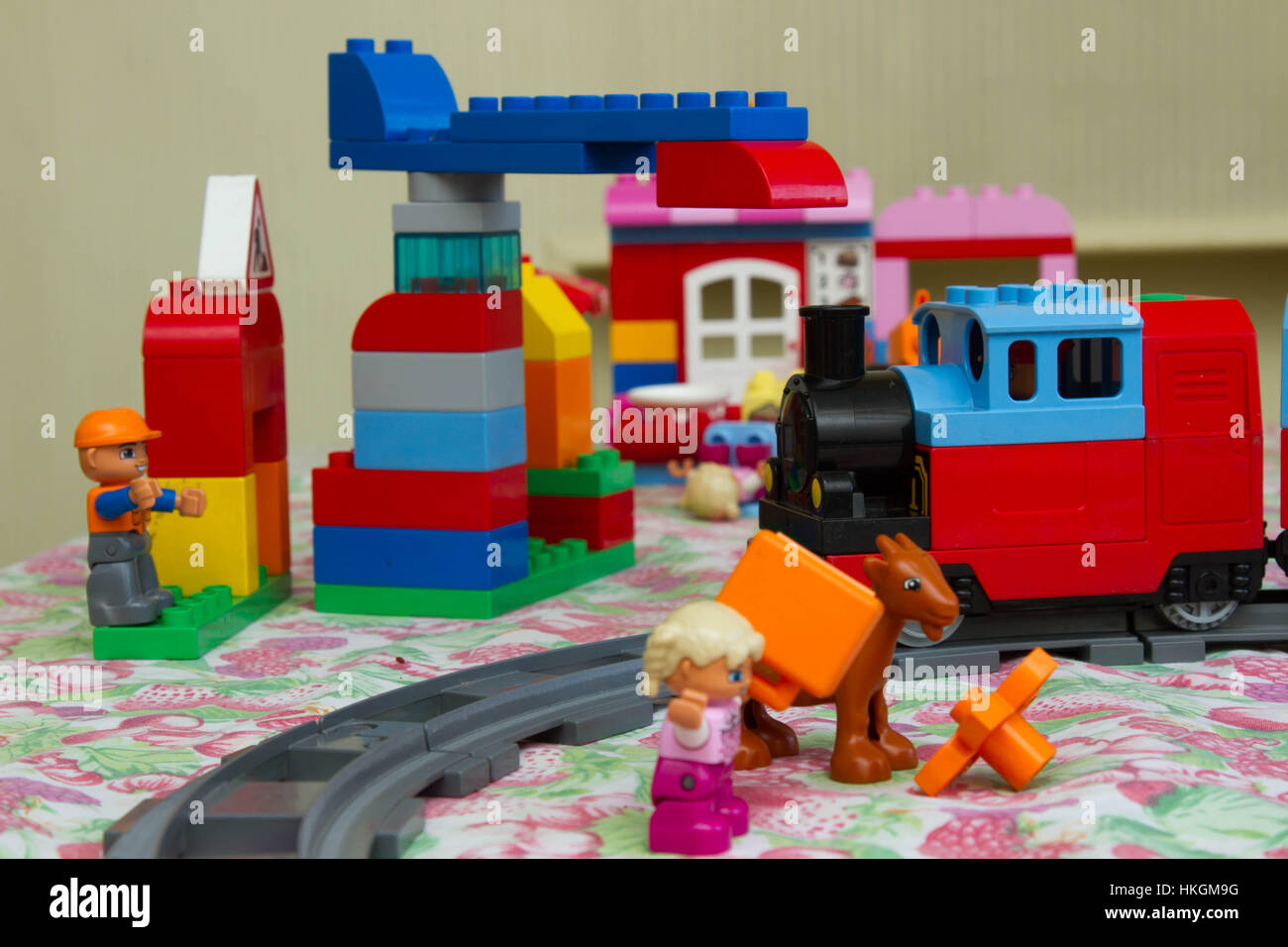 Toy color designer, train, tower crane Stock Photo - Alamy