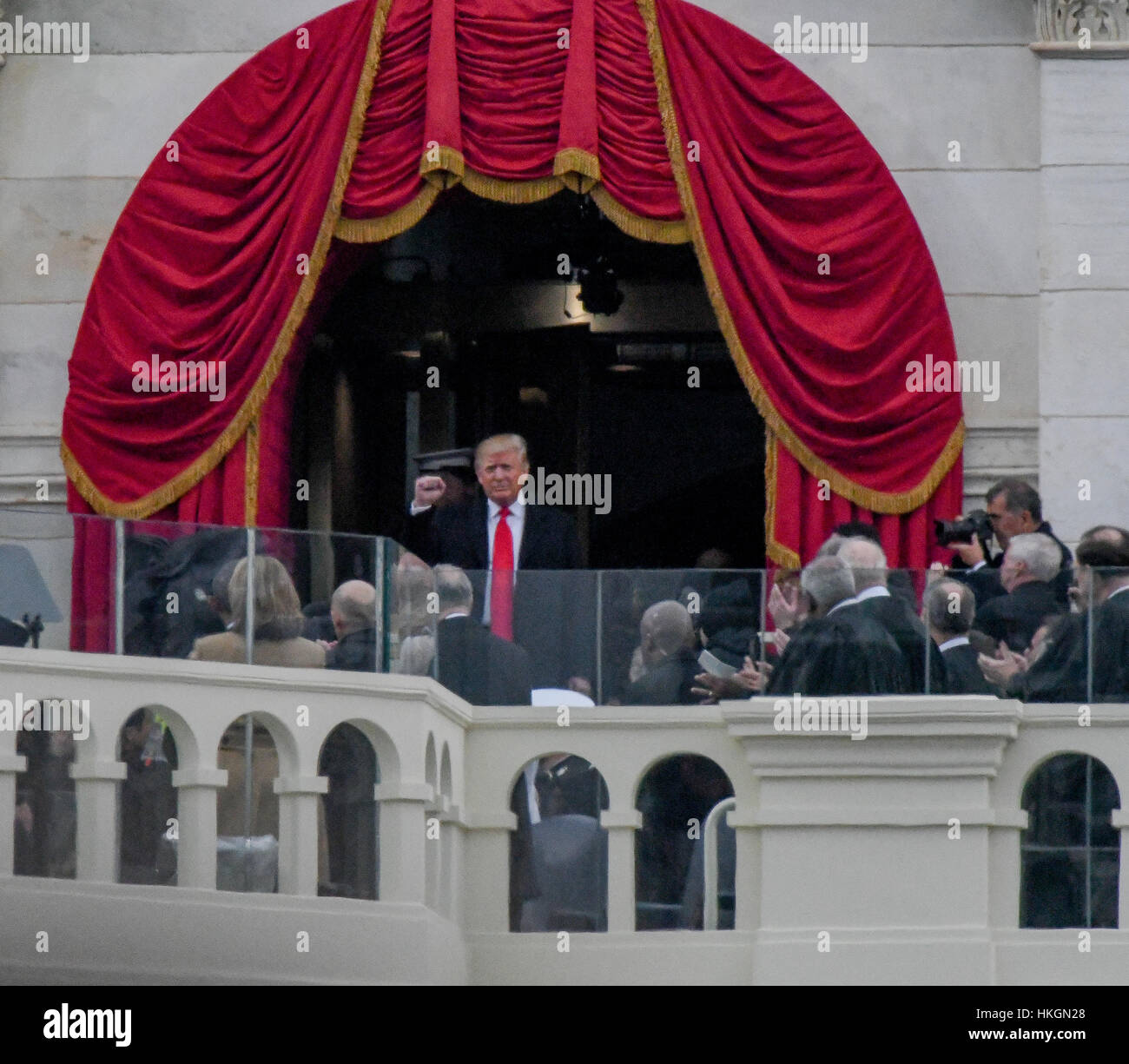 President swearing in inaugural fist hand red tie hi-res stock ...