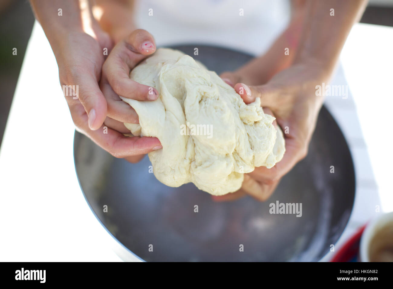 hands kneading dough. flour, homemade, preparation, food Stock Photo ...