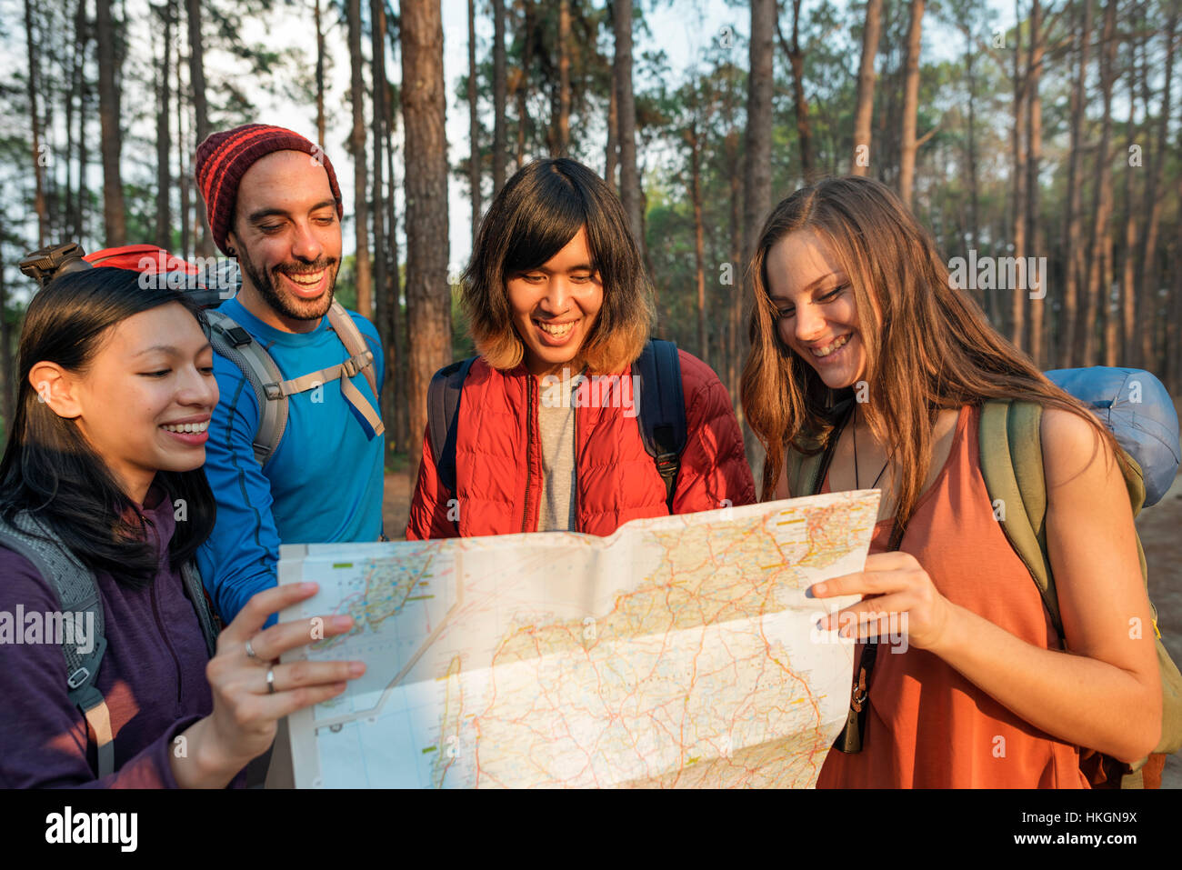 Group smiling friends traveling tour hi-res stock photography and ...