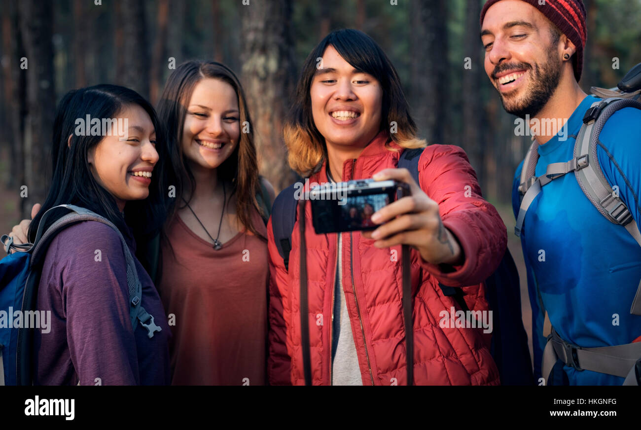 Friends Taking Photos Trip Concept Stock Photo - Alamy