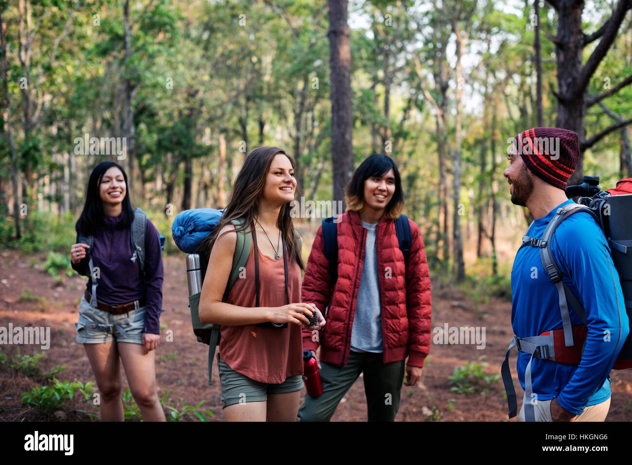 Friends Explore Nature Outdoors Concept Stock Photo - Alamy