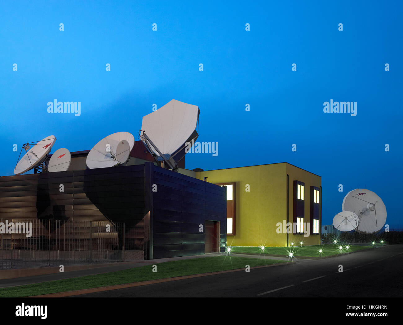 Radar station for telecommunications at night Stock Photo - Alamy