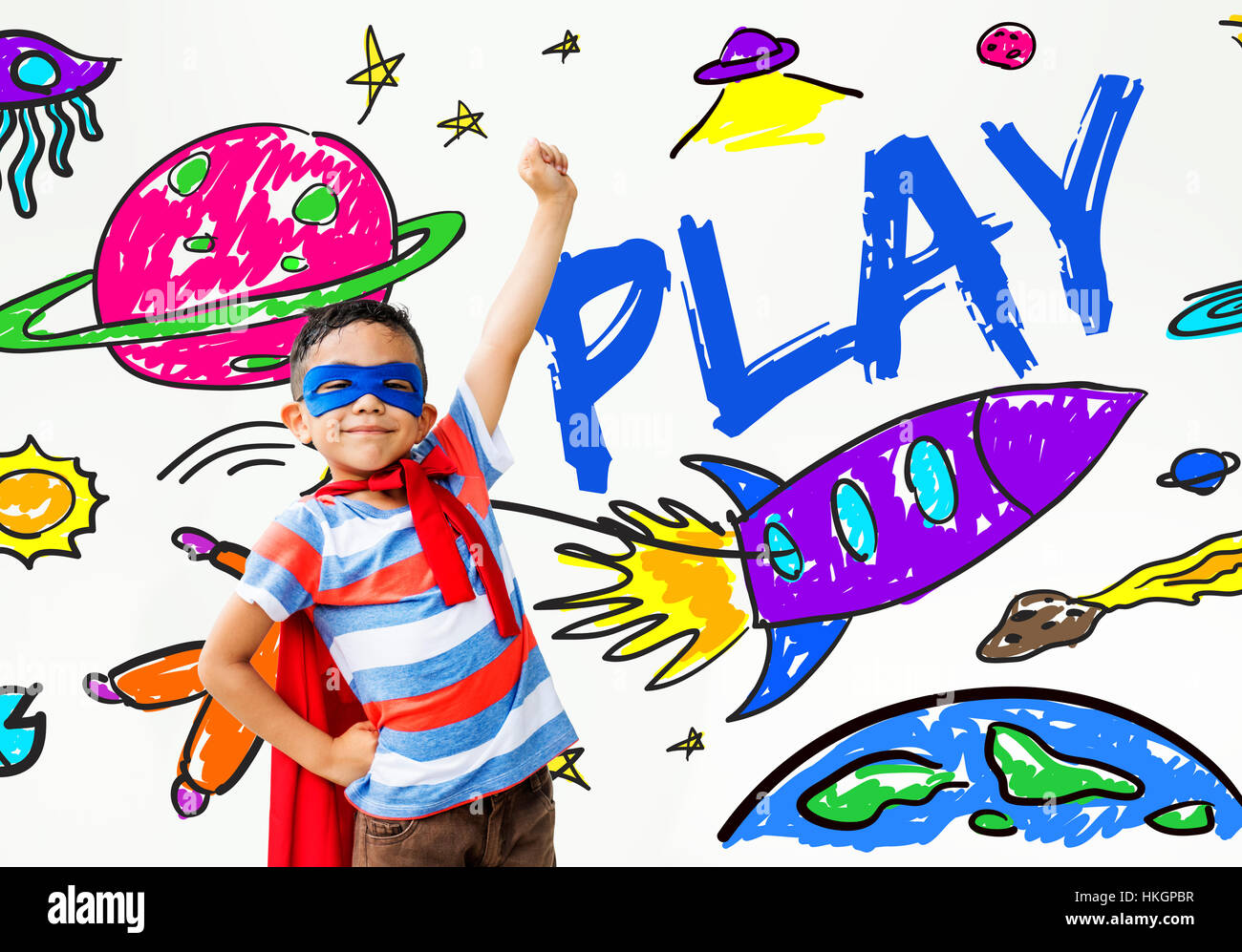 Kids Imagination Space Rocket Joyful Graphic Concept Stock Photo - Alamy