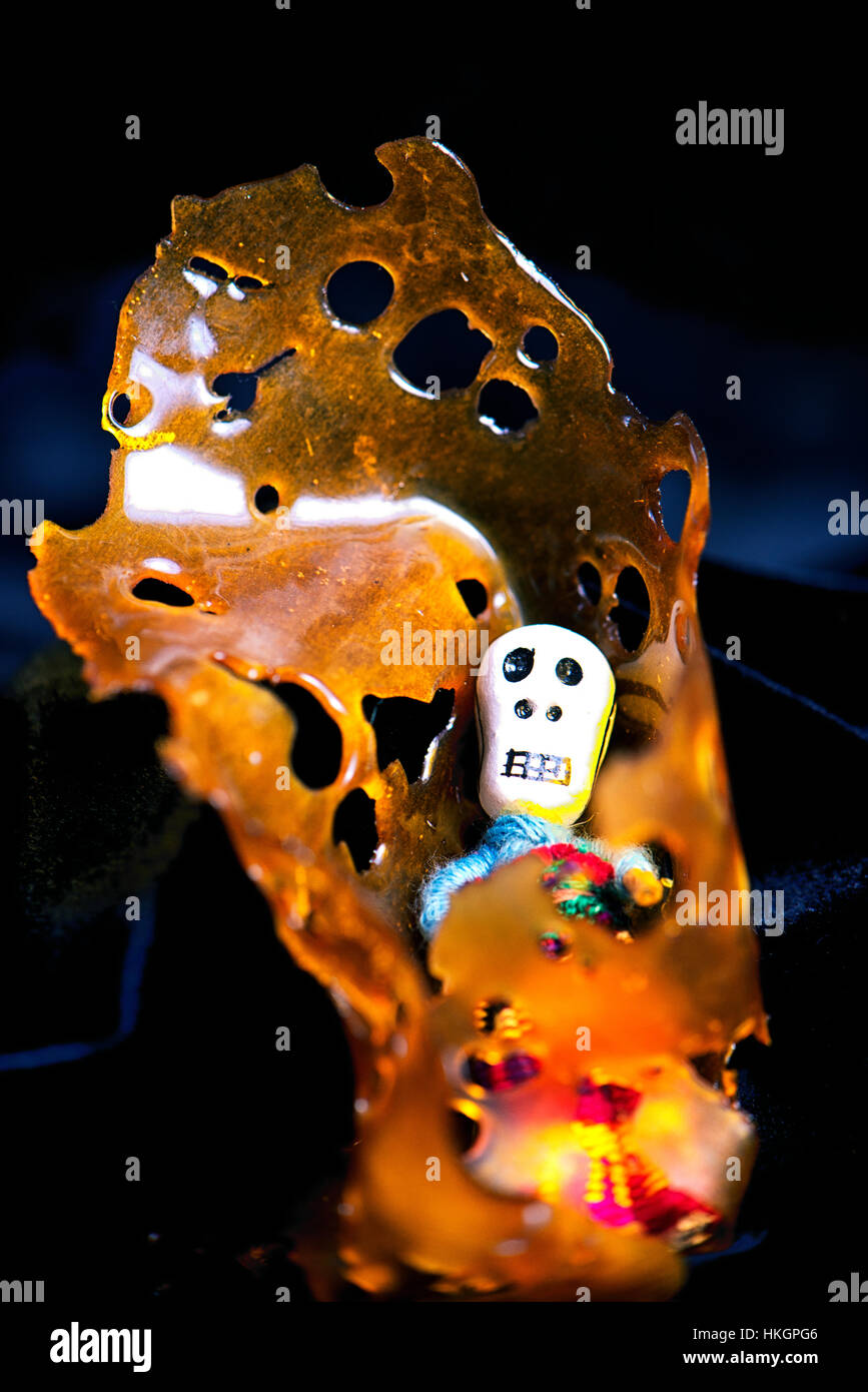 Detail of cannabis oil concentrate aka shatter (death bubba strain ...