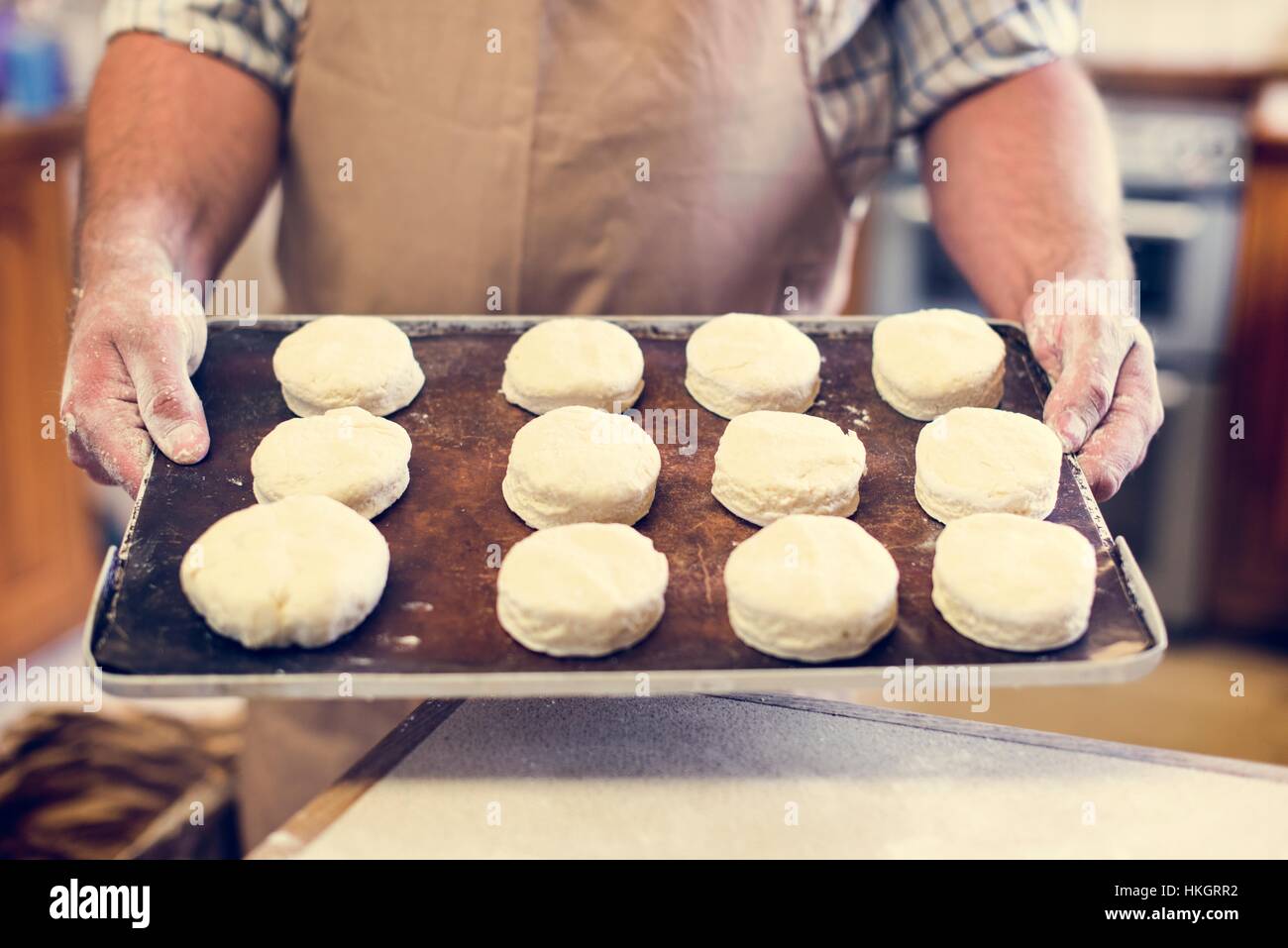 Hands Holding Dough Tray Scone Bakery Concept Stock Photo - Alamy