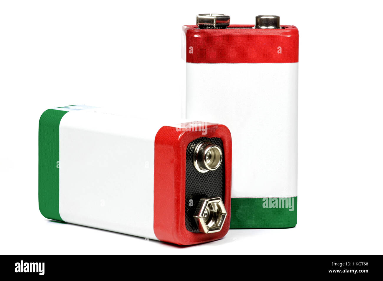 9 Volt block batteries isolated on white background Stock Photo - Alamy