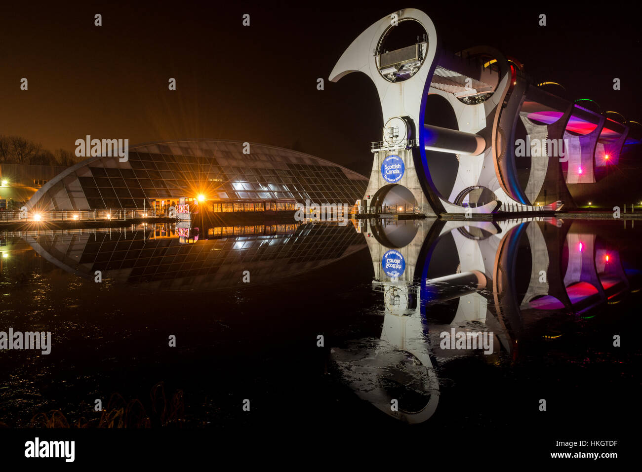 Falkirk Wheel at night - Scotland, UK Stock Photo - Alamy