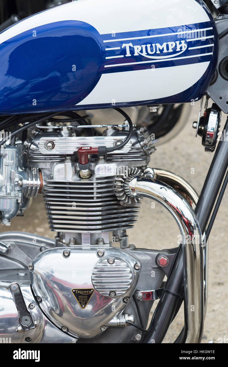 Triumph Bonneville Motorcycle Engine and Petrol Tank Stock Photo - Alamy