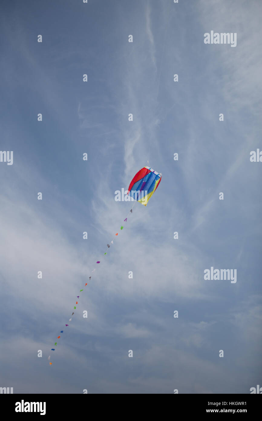 kite flying against blue sky. streamer, nature, string, motion Stock ...
