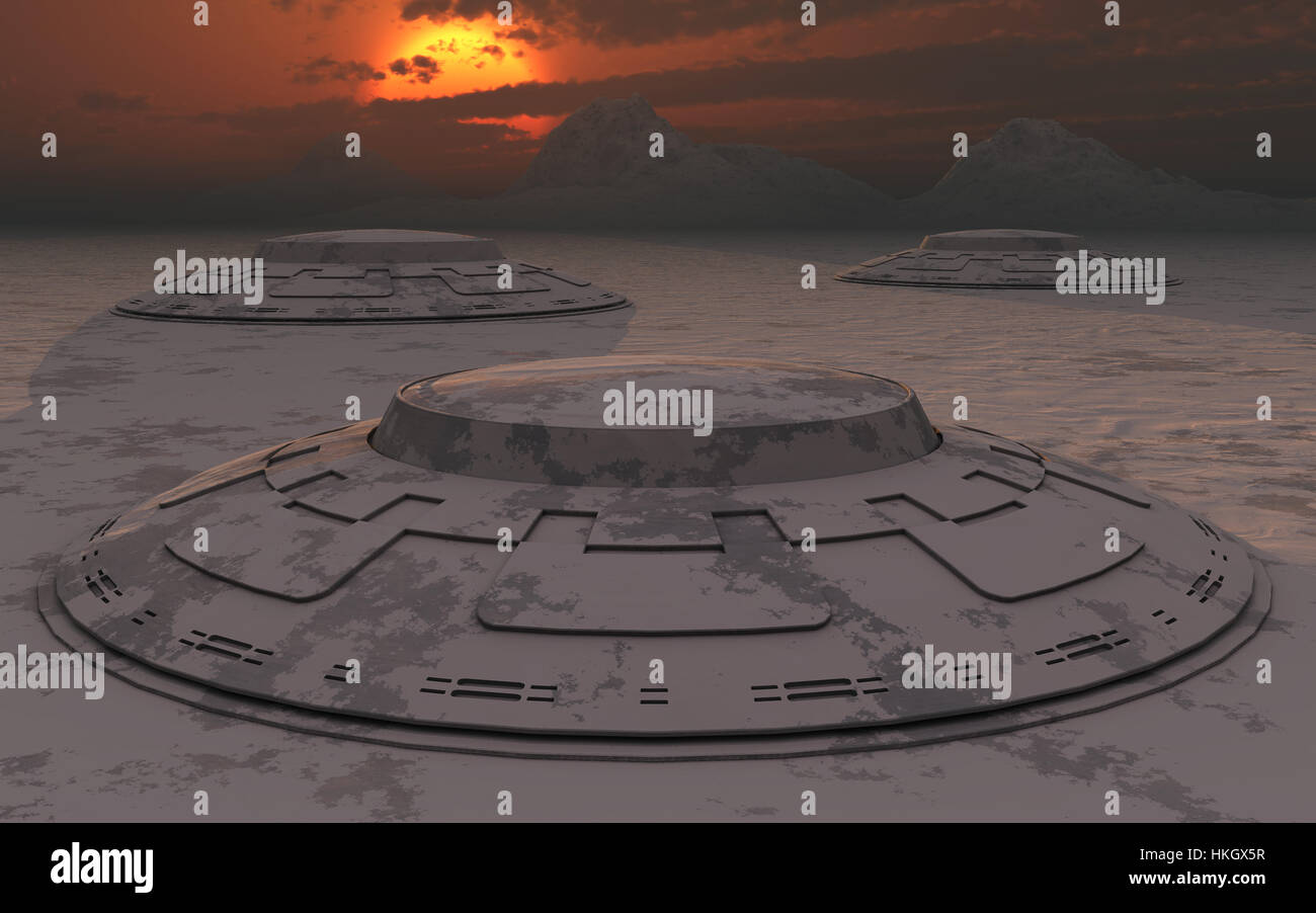 3 Flying Saucer Motherships Discovered At The Antarctic Stock Photo - Alamy