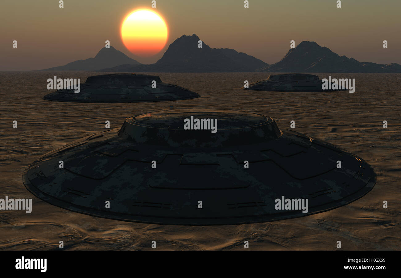 3 Flying Saucer Motherships Discovered At The Antarctic Stock Photo - Alamy