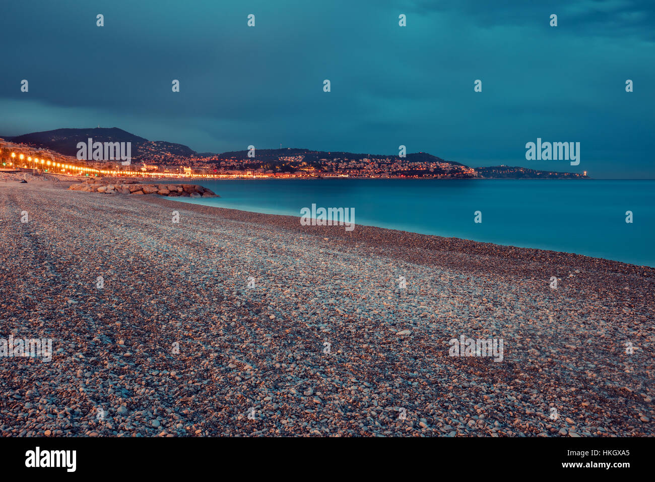 French Riviera in the night. Nice, France Stock Photo - Alamy