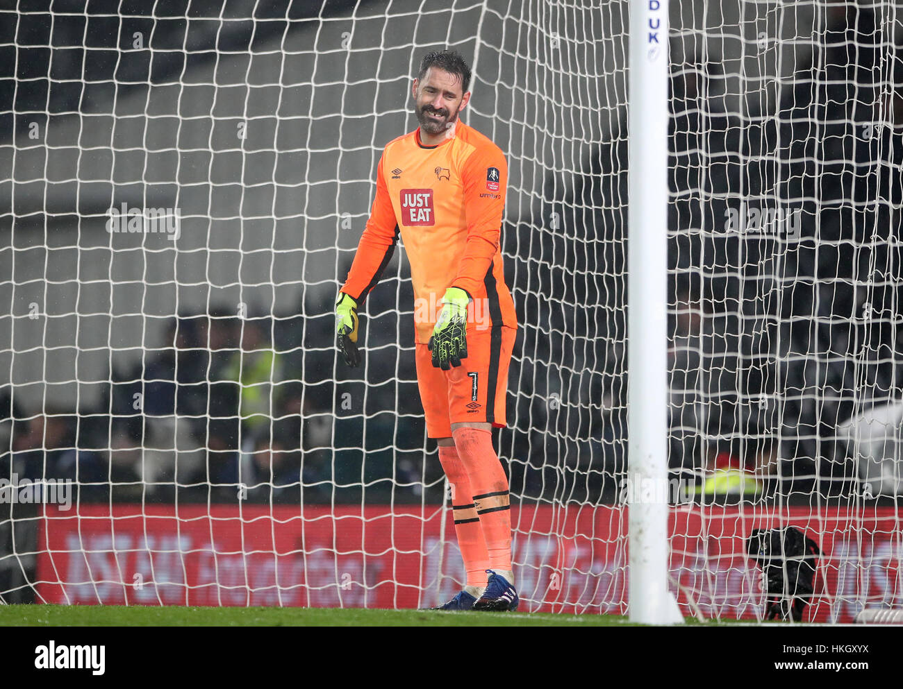 Derby County goalkeeper Scott Carson looks dejected after Leicester ...