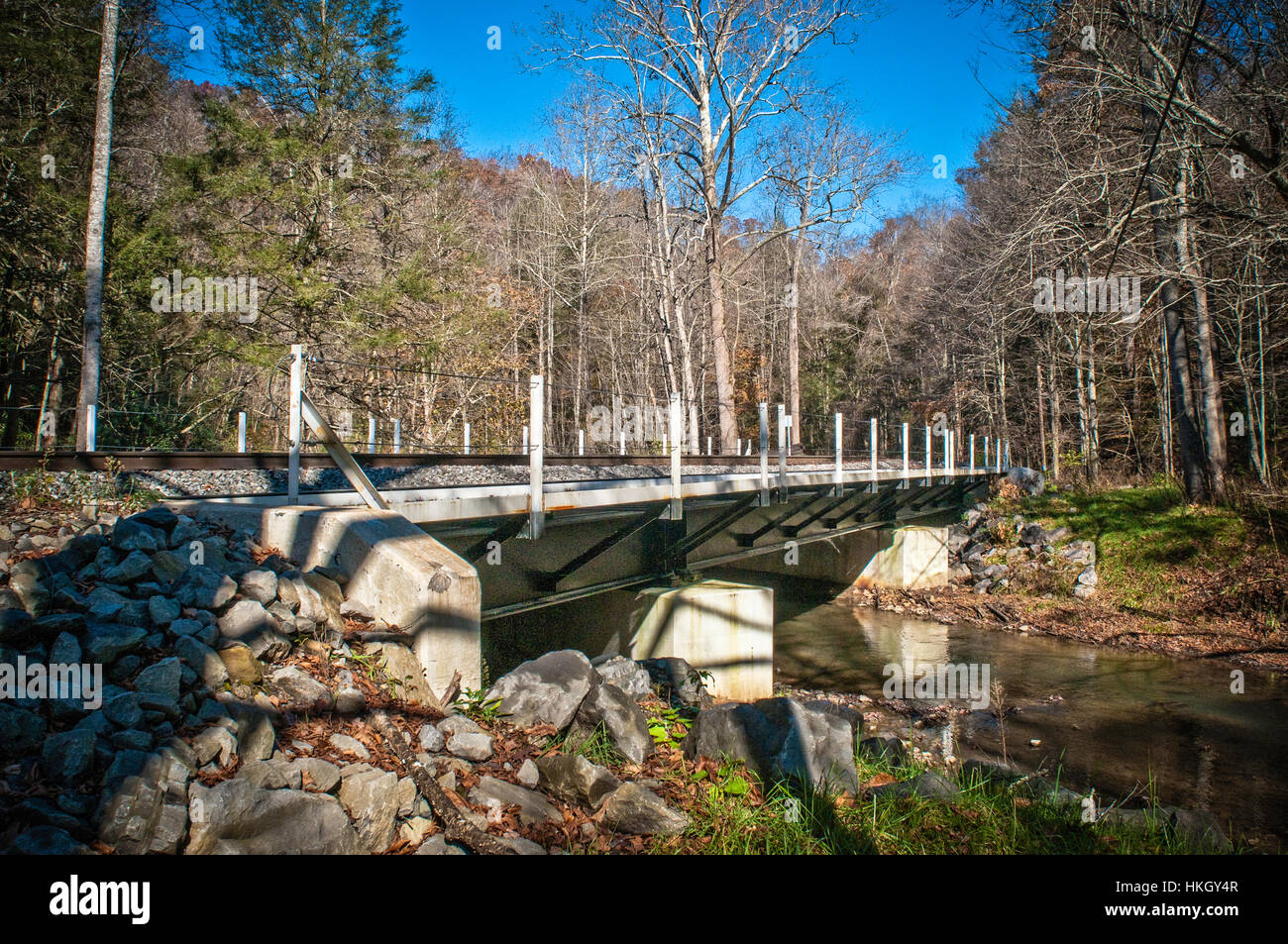 New railroad bridge over stream Stock Photo - Alamy