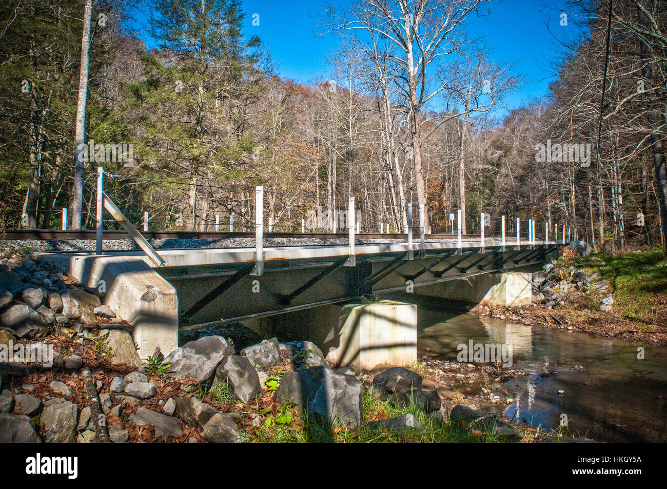 New railroad bridge over stream Stock Photo - Alamy