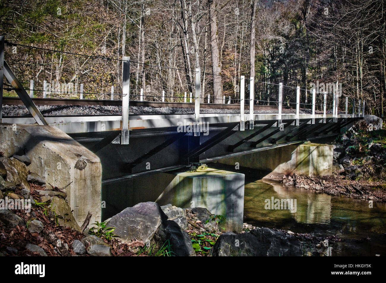 New railroad bridge over stream Stock Photo - Alamy