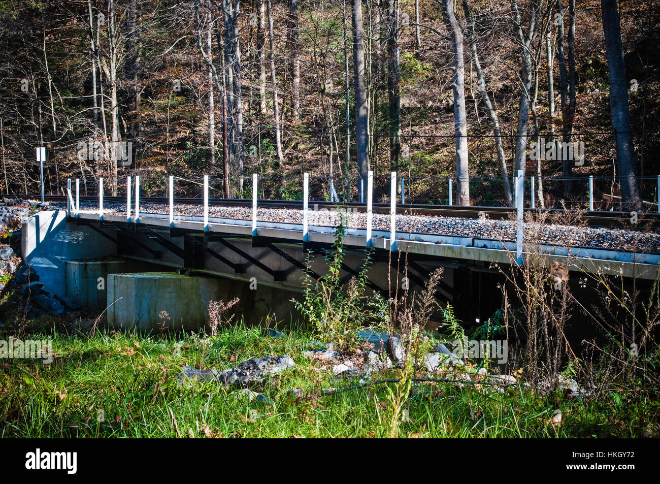New railroad bridge over stream Stock Photo - Alamy