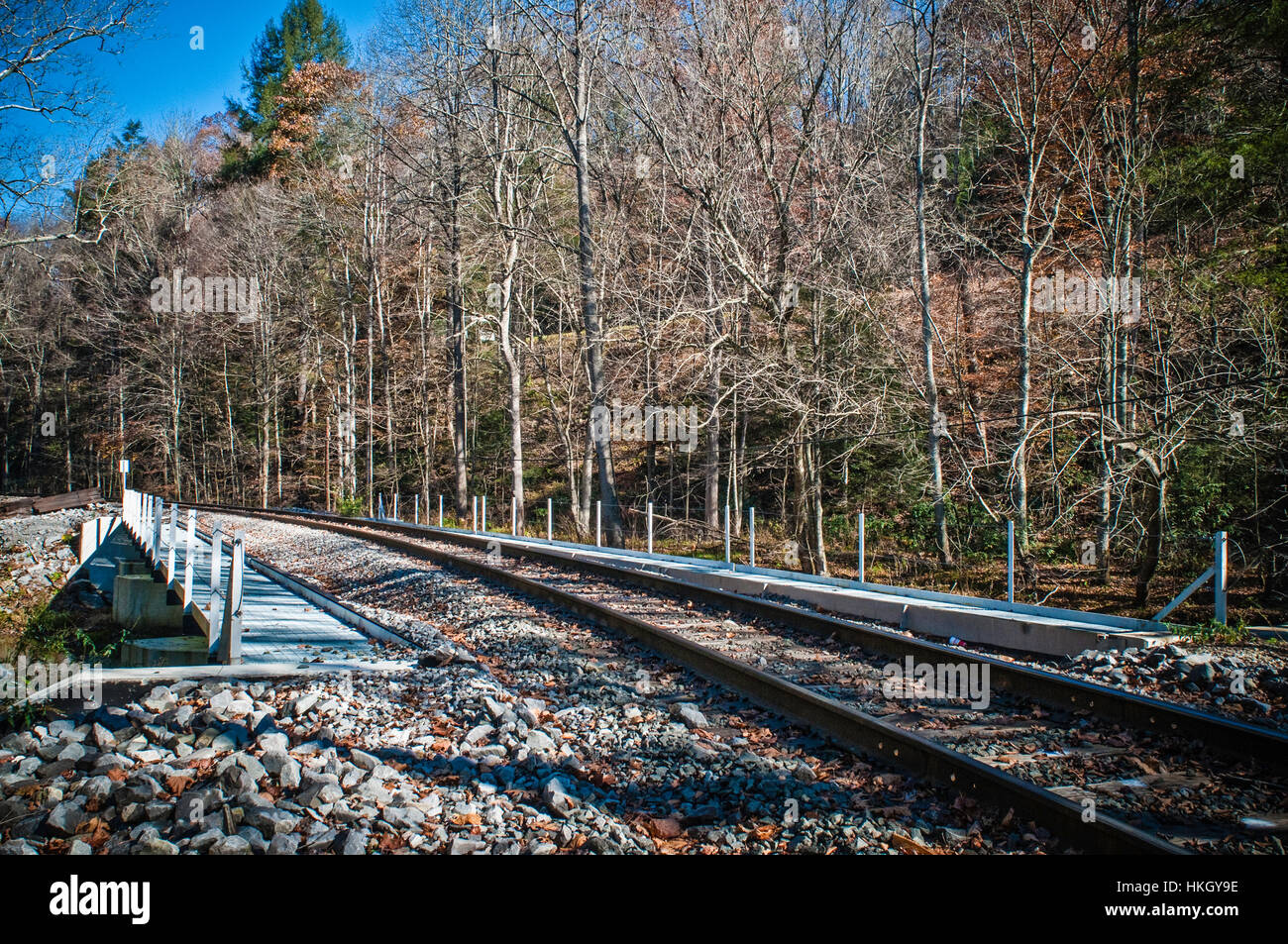 New railroad bridge over stream Stock Photo - Alamy