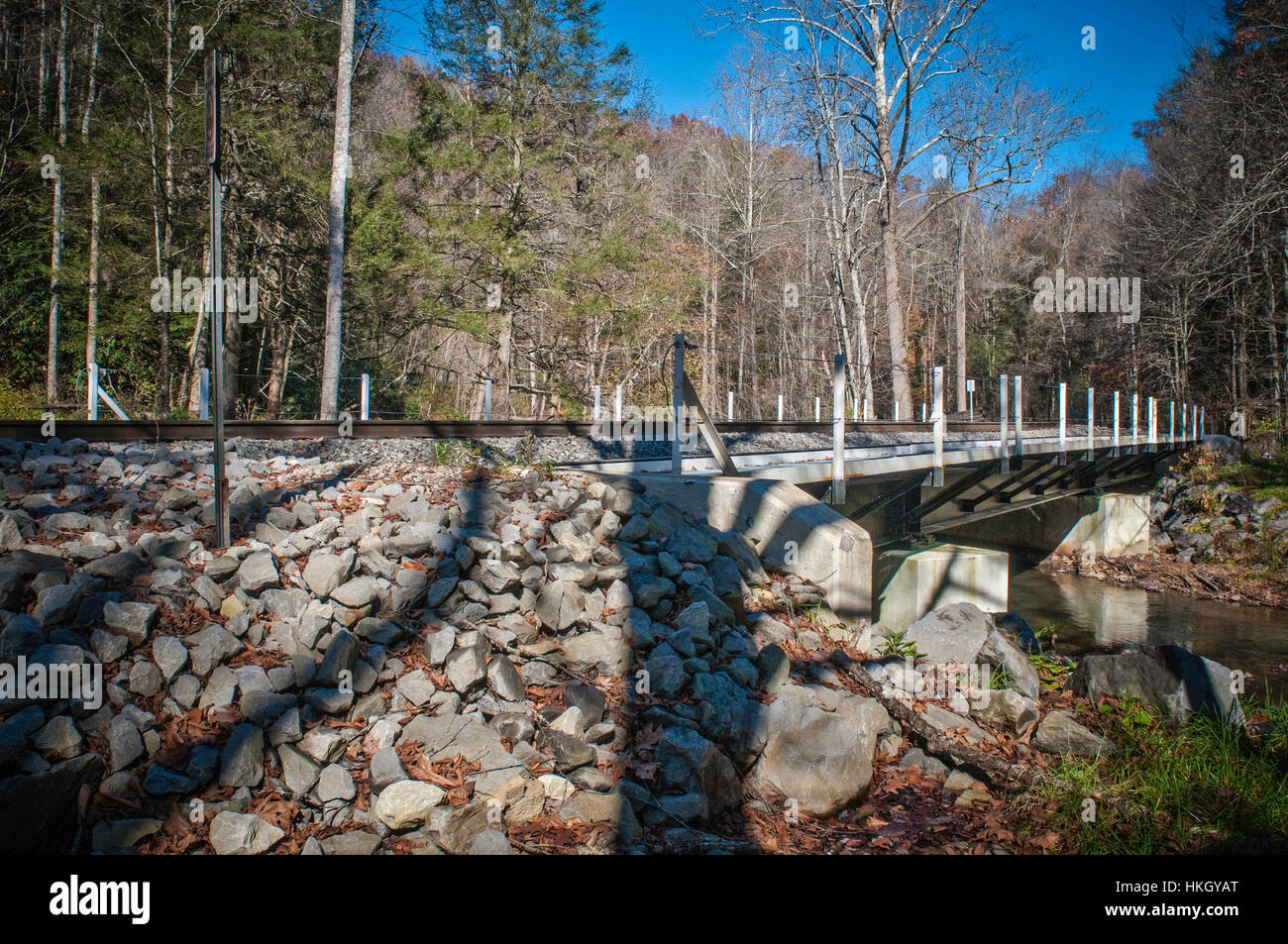 New railroad bridge over stream Stock Photo - Alamy