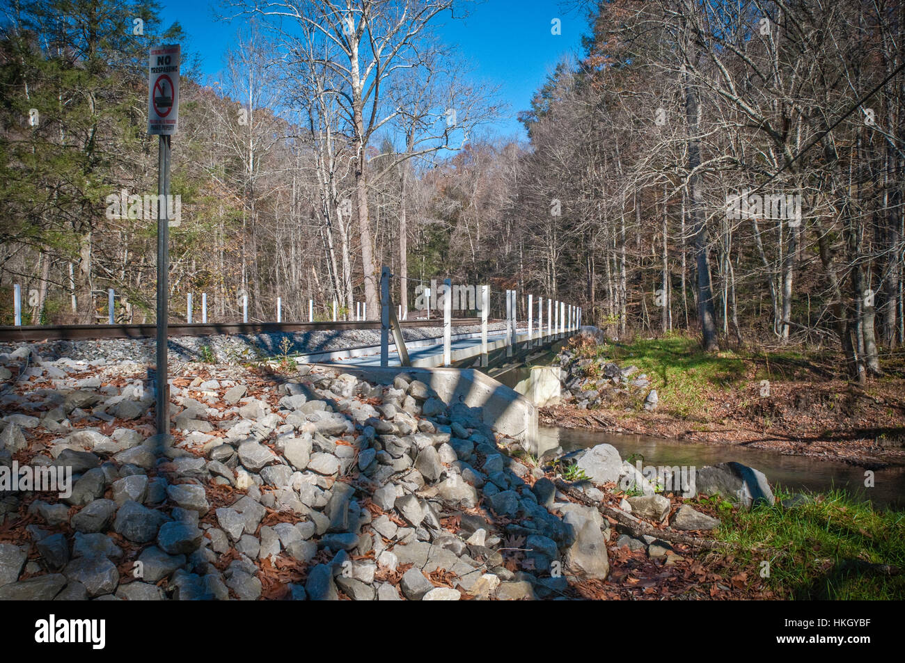 New railroad bridge over stream Stock Photo - Alamy