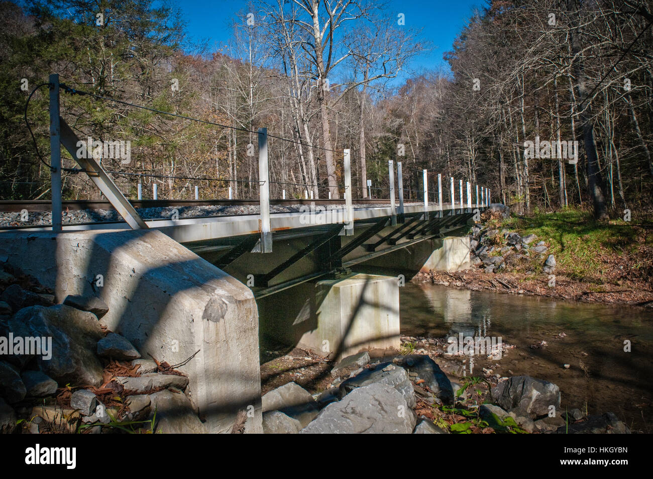 New railroad bridge over stream Stock Photo - Alamy