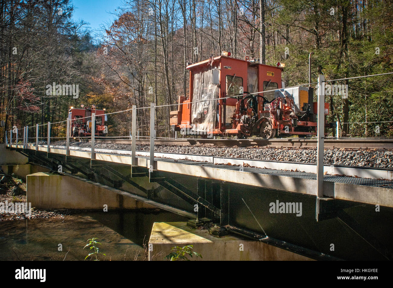 New railroad bridge over stream Stock Photo - Alamy