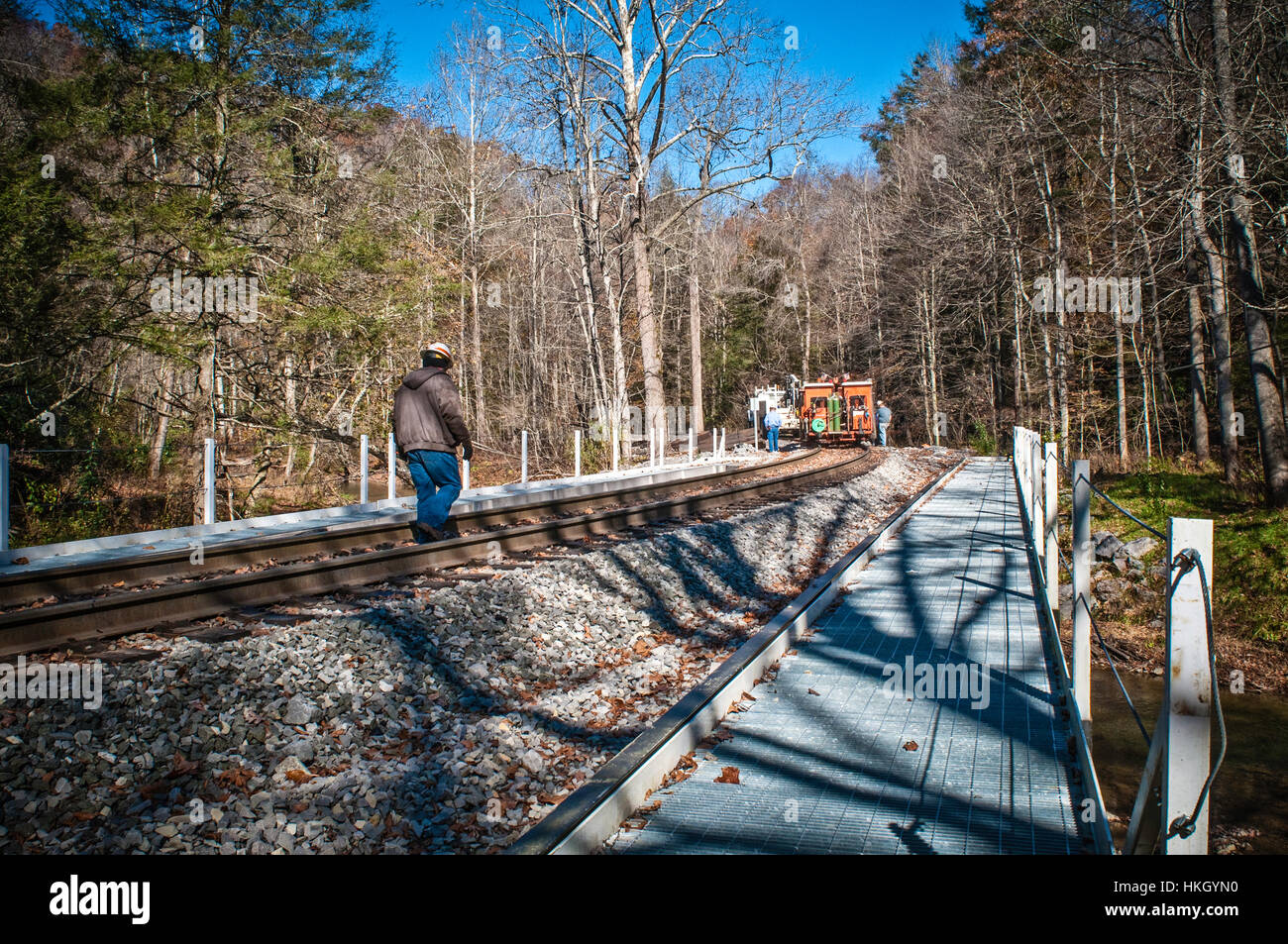 New railroad bridge over stream Stock Photo - Alamy