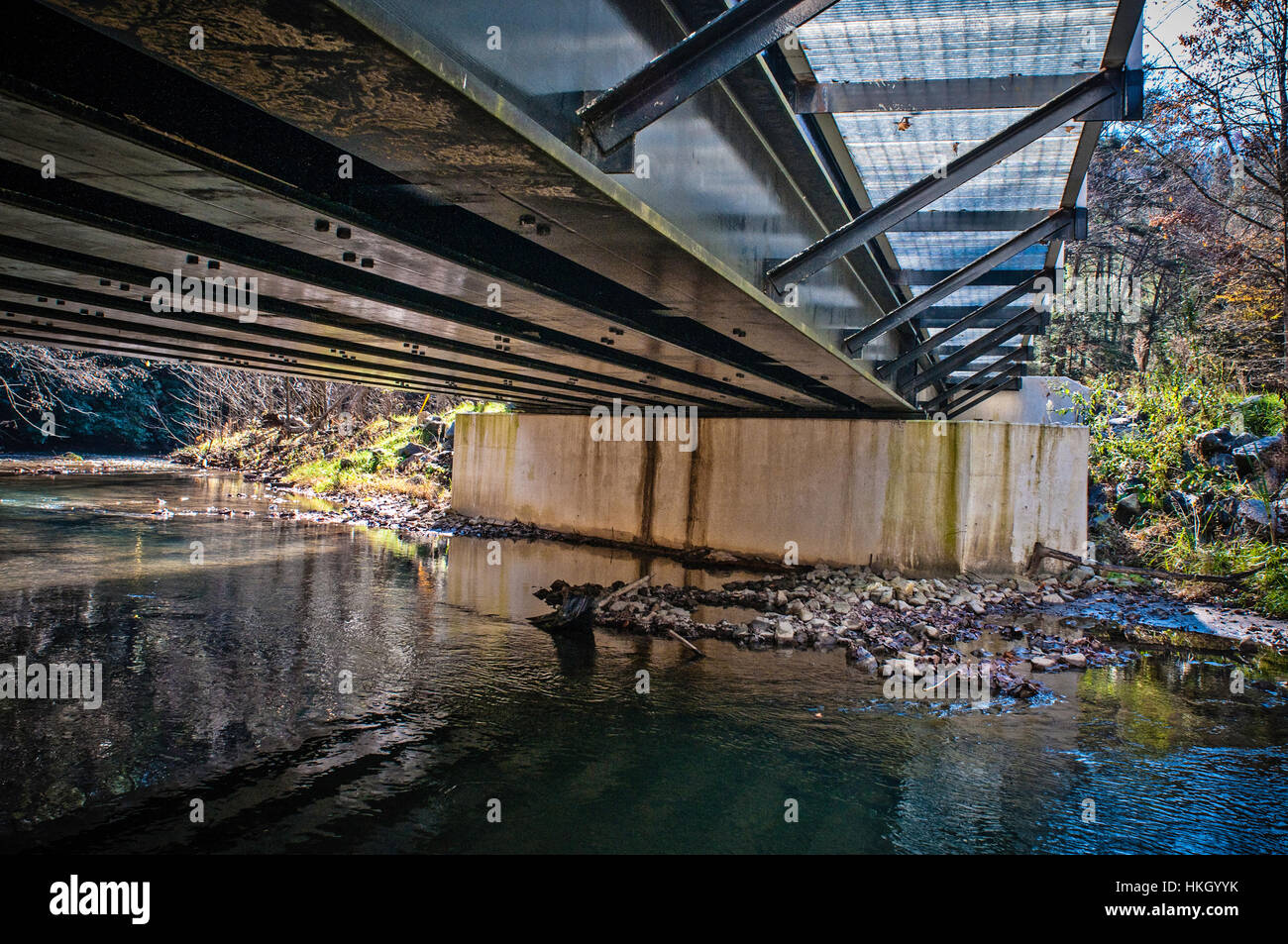 New railroad bridge over stream Stock Photo - Alamy