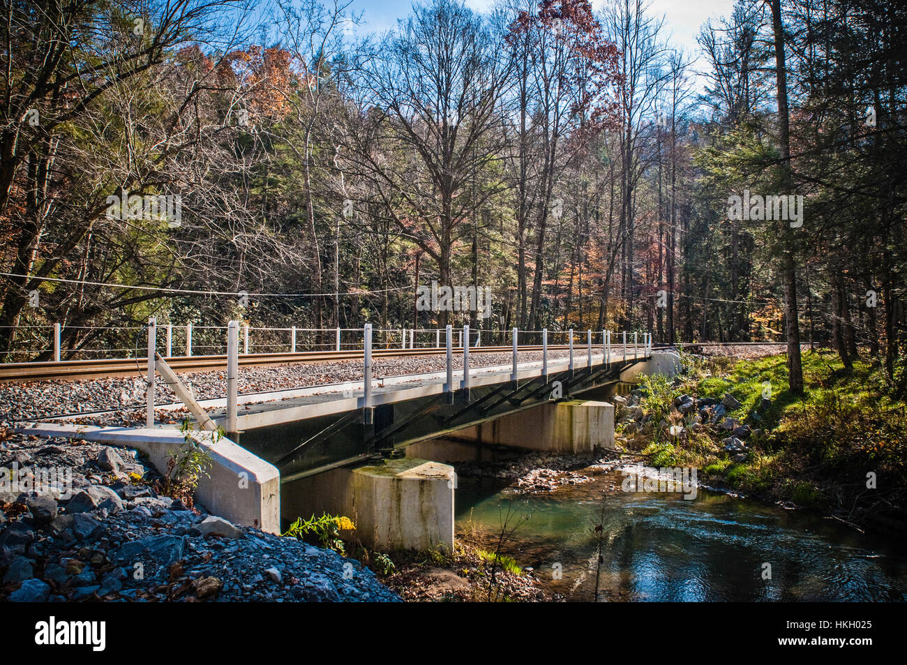 New railroad bridge over stream Stock Photo - Alamy