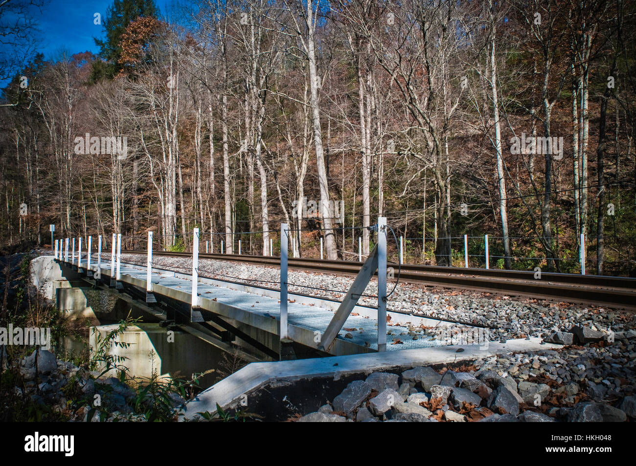 New railroad bridge over stream Stock Photo - Alamy