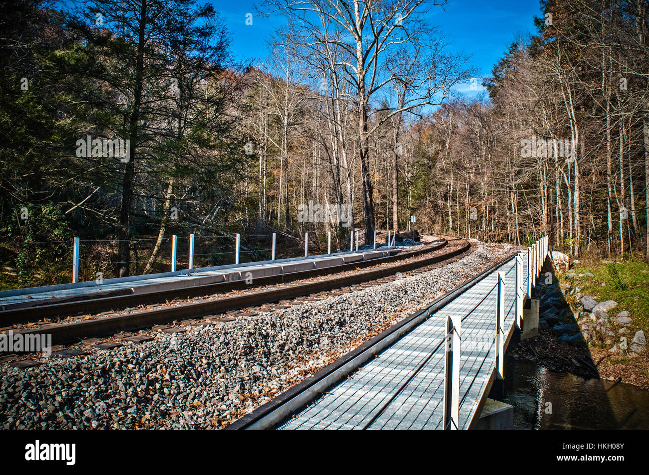 New railroad bridge over stream Stock Photo - Alamy