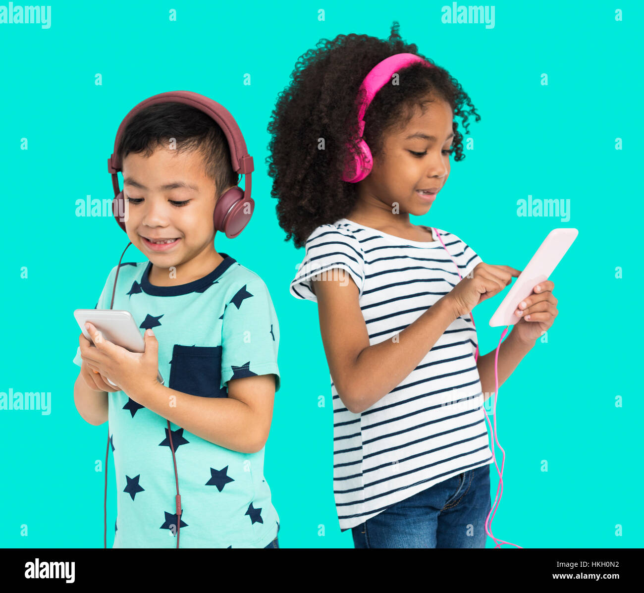 Boy Girl Kid Digital Device Friends Concept Stock Photo - Alamy