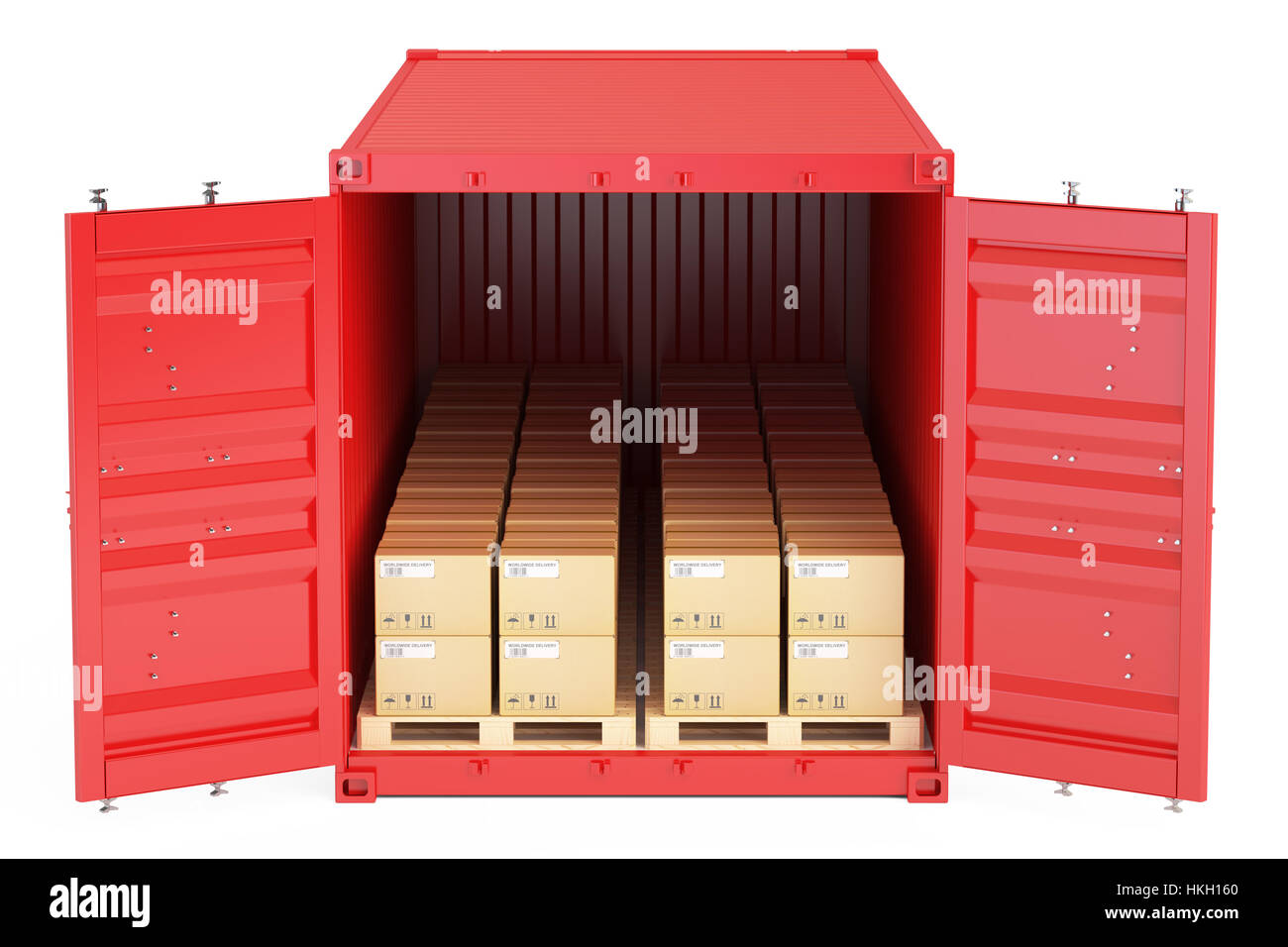 Cargo shipping concept, container with parcels. 3D rendering isolated ...