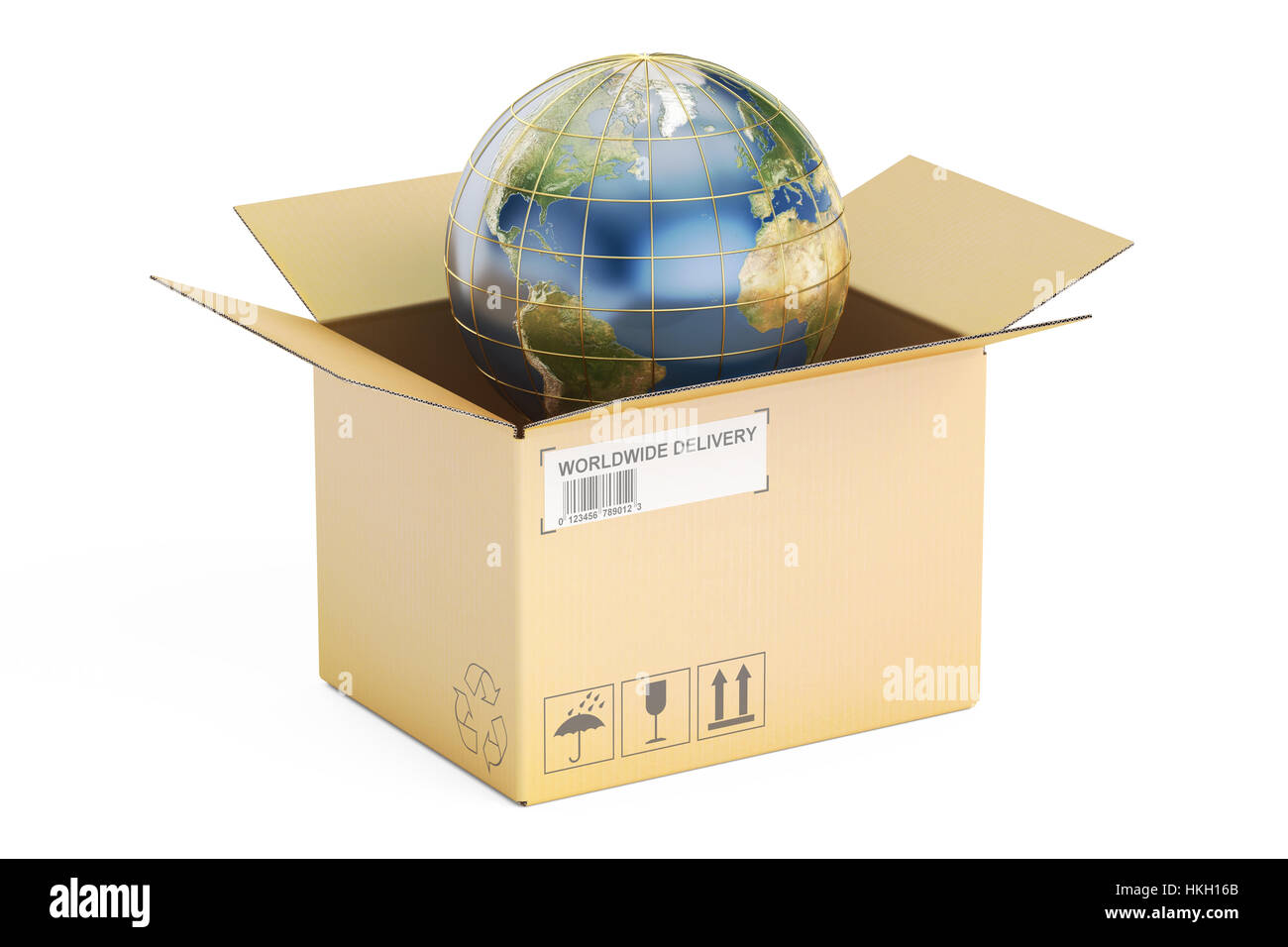 Global shipping and delivery concept, opened parcel with Earth. 3D ...