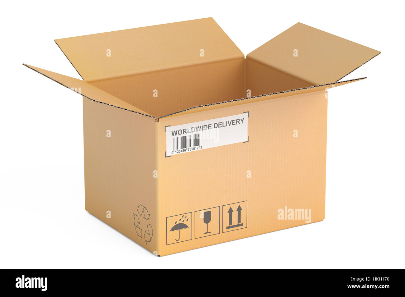 opened empty cardboard box, 3D rendering isolated on white background ...