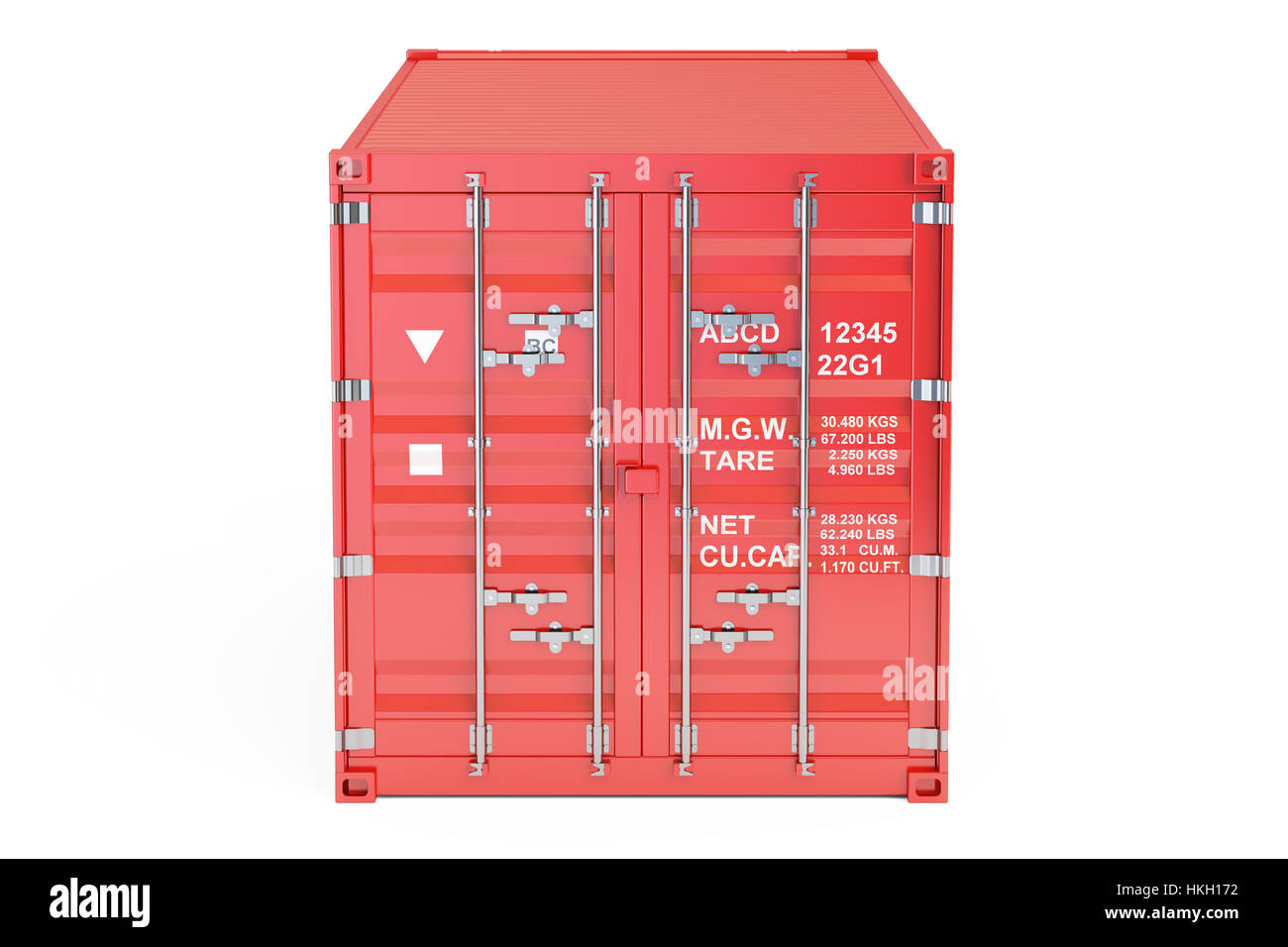 red cargo container, front view. 3D rendering isolated on white ...