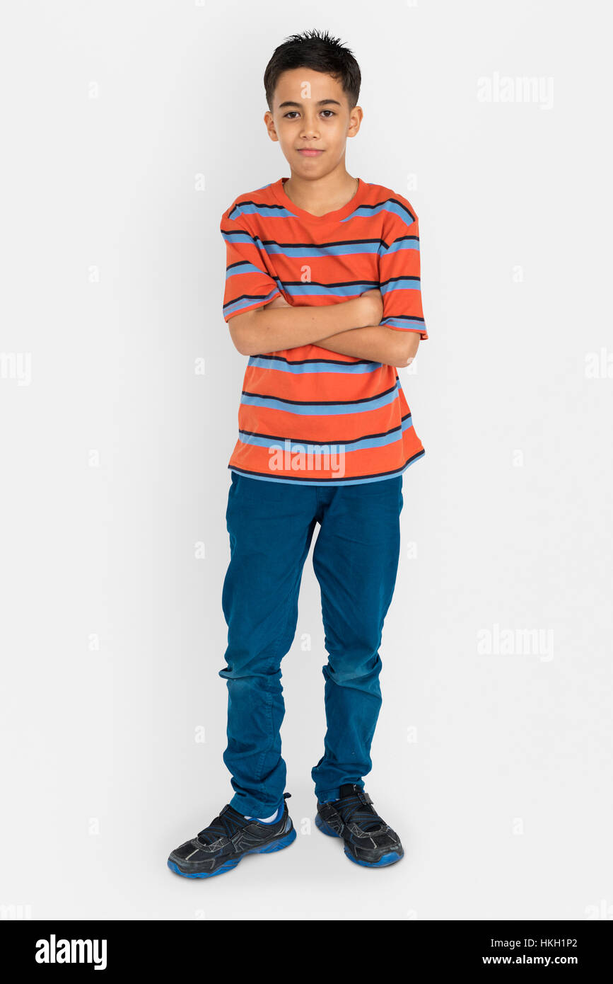 Kid Pose Standing Studio Concept Stock Photo - Alamy