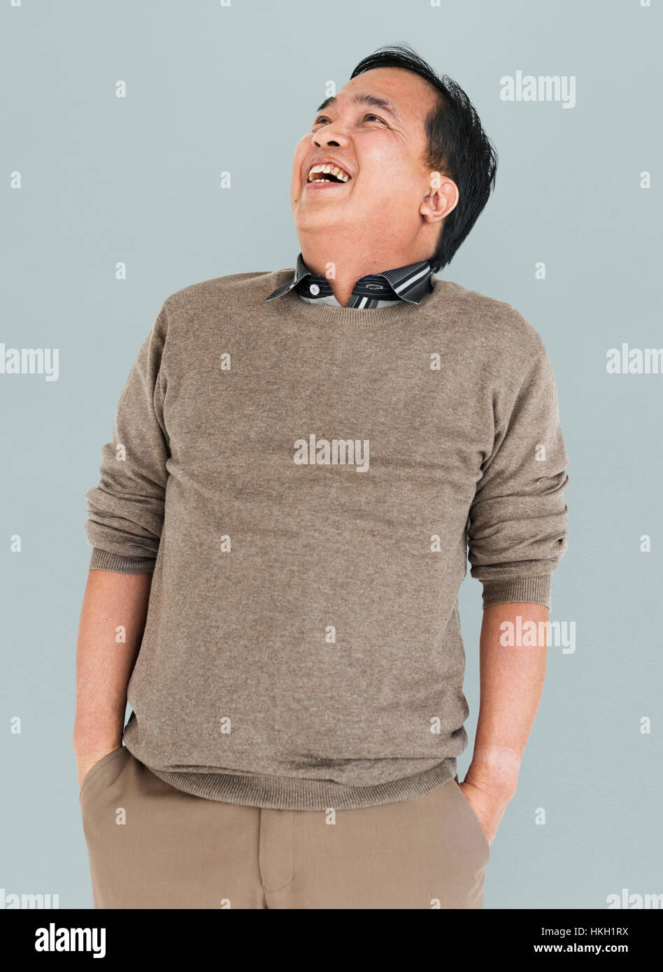 Asian Man Lean Back Laughing Concept Stock Photo - Alamy