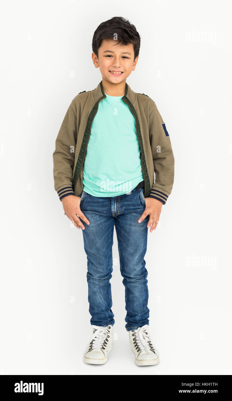 Kid Pose Standing Studio Concept Stock Photo - Alamy