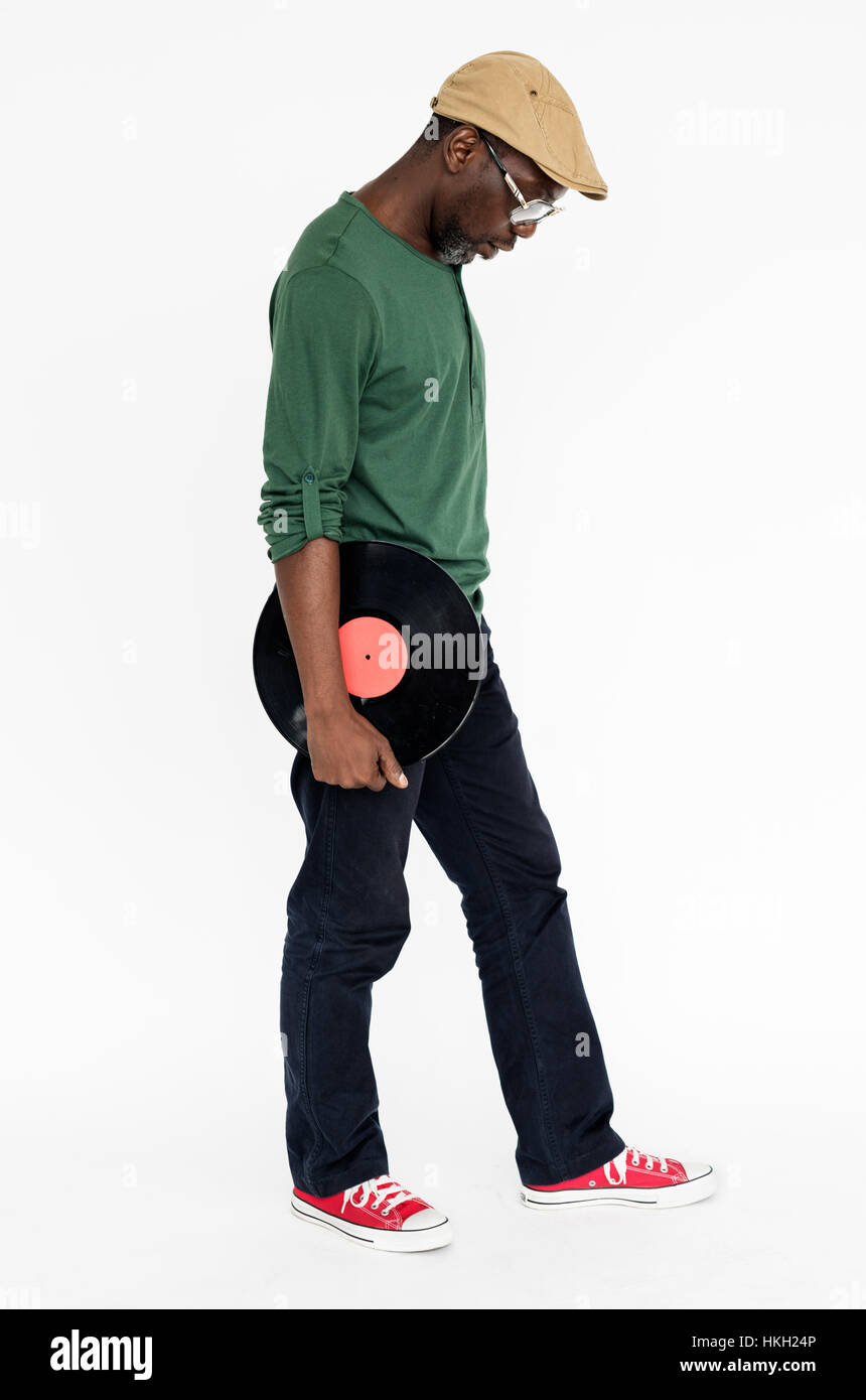 African Man Holding Record Concept Stock Photo - Alamy