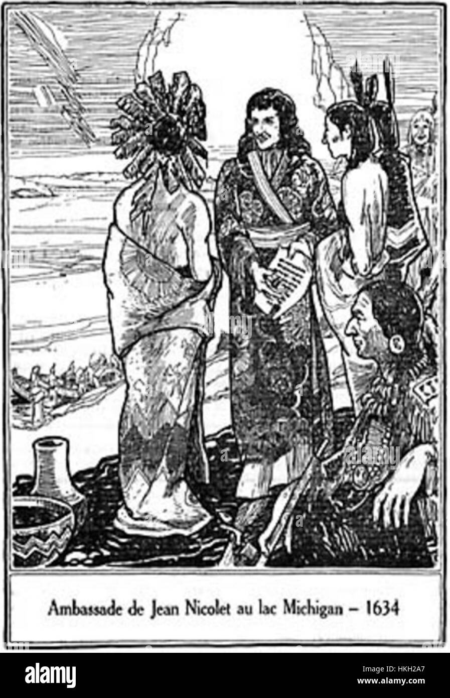 This painting depicts the ambassador Jean Nicolet arriving at Lake ...